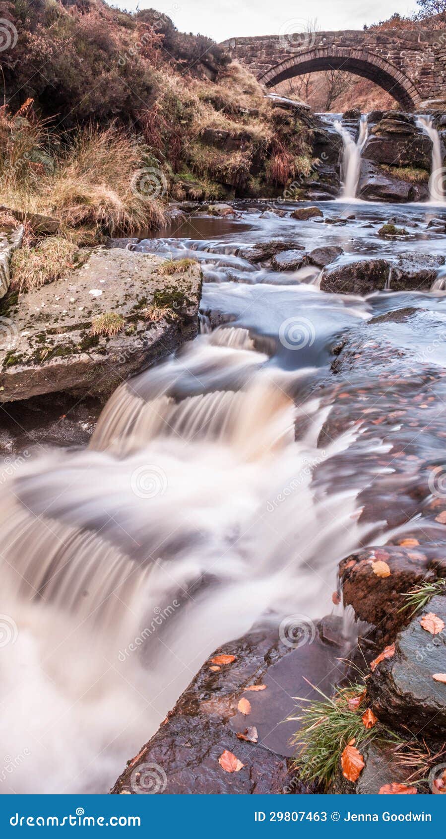 Waterfall and Pack Horse Bridge Stock Image - Image of water, three ...