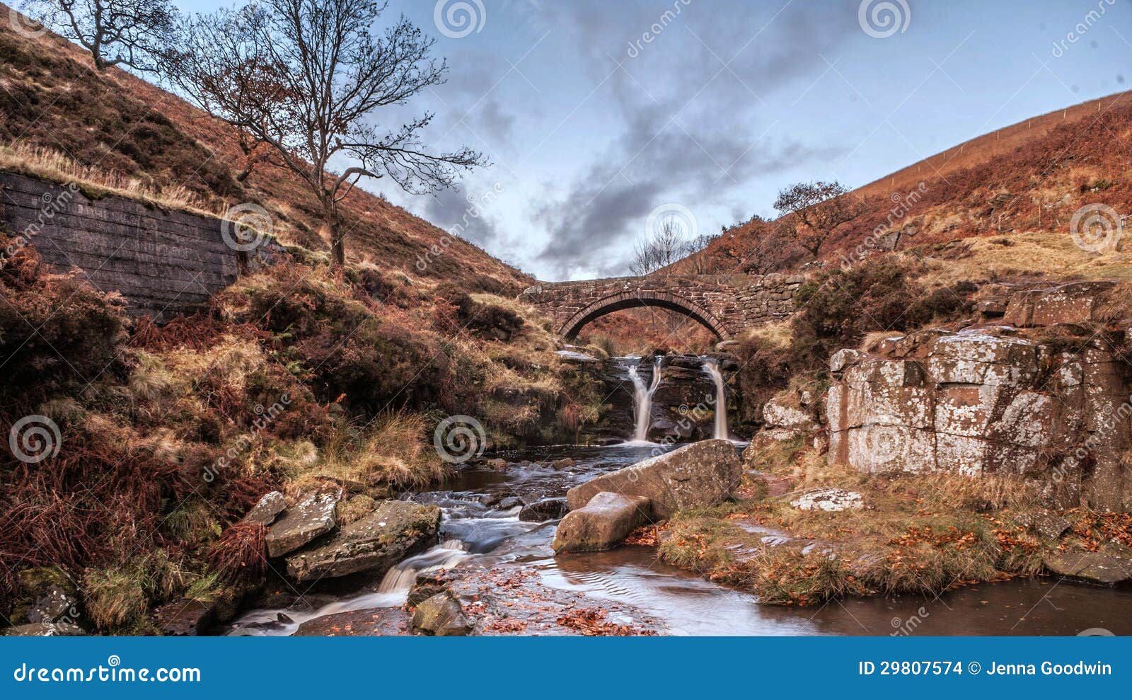 Waterfall and Pack Horse Bridge Stock Photo - Image of tress, head ...