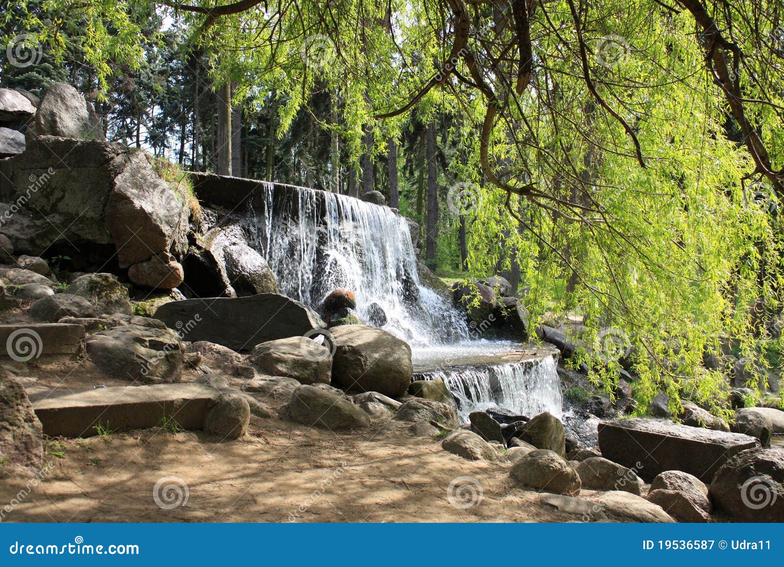 Waterfall in the Park in the Garden Stock Image - Image of trees ...