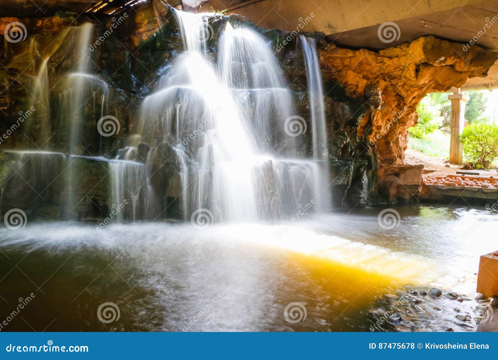 Waterfall in a Park in a Sunny Day Stock Photo - Image of flow ...