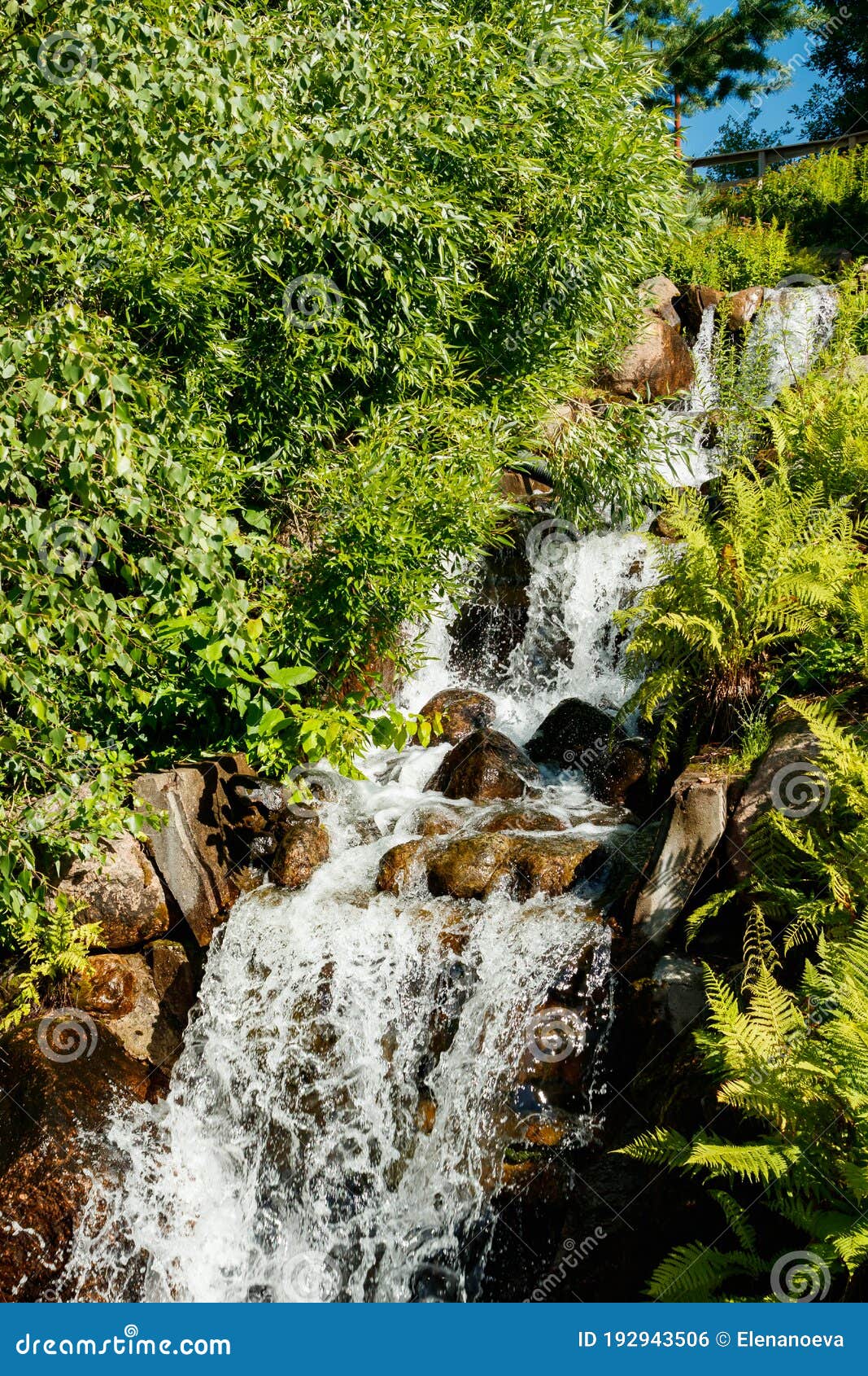 Waterfall in the Park at Sunny Summer Day Stock Photo - Image of ...