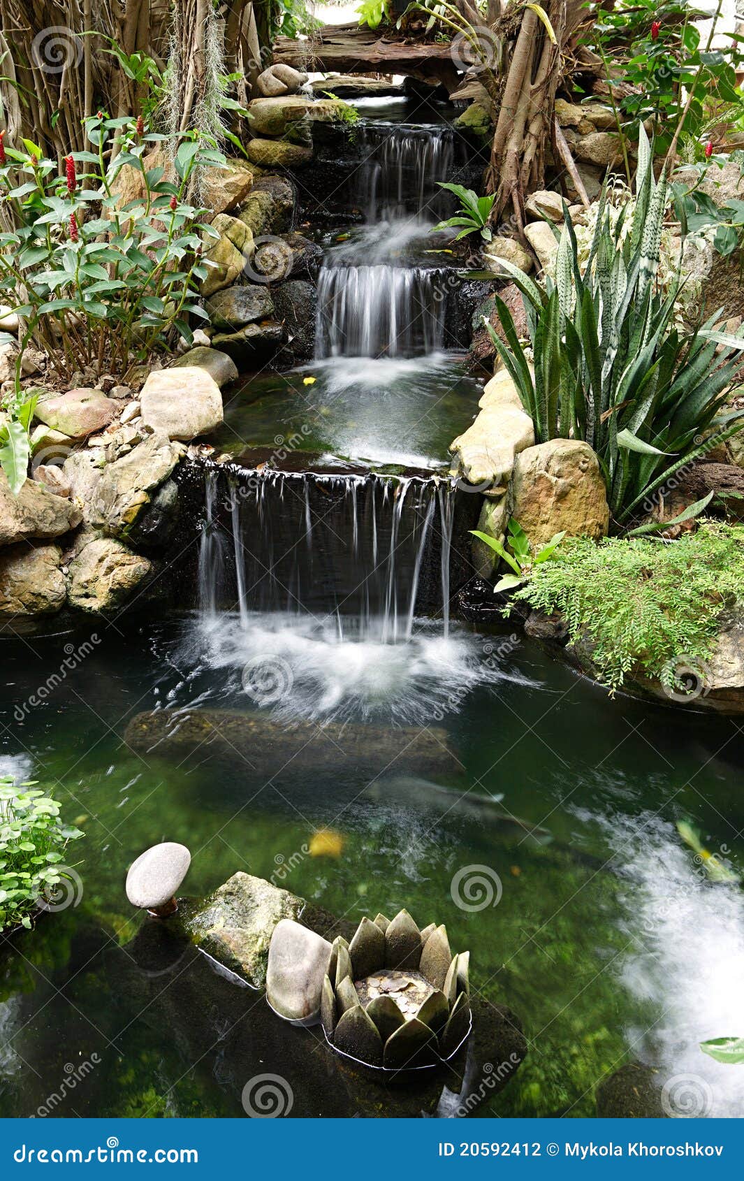 Waterfall with pond stock photo. Image of splash, tree - 20592412