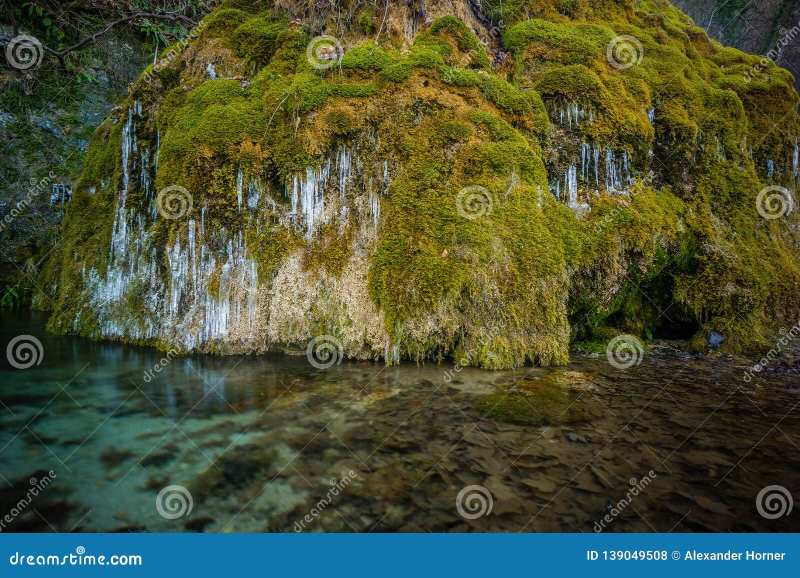 Waterfall Pool Clear Blue Water Moss on Boulder Stock Photo - Image of ...