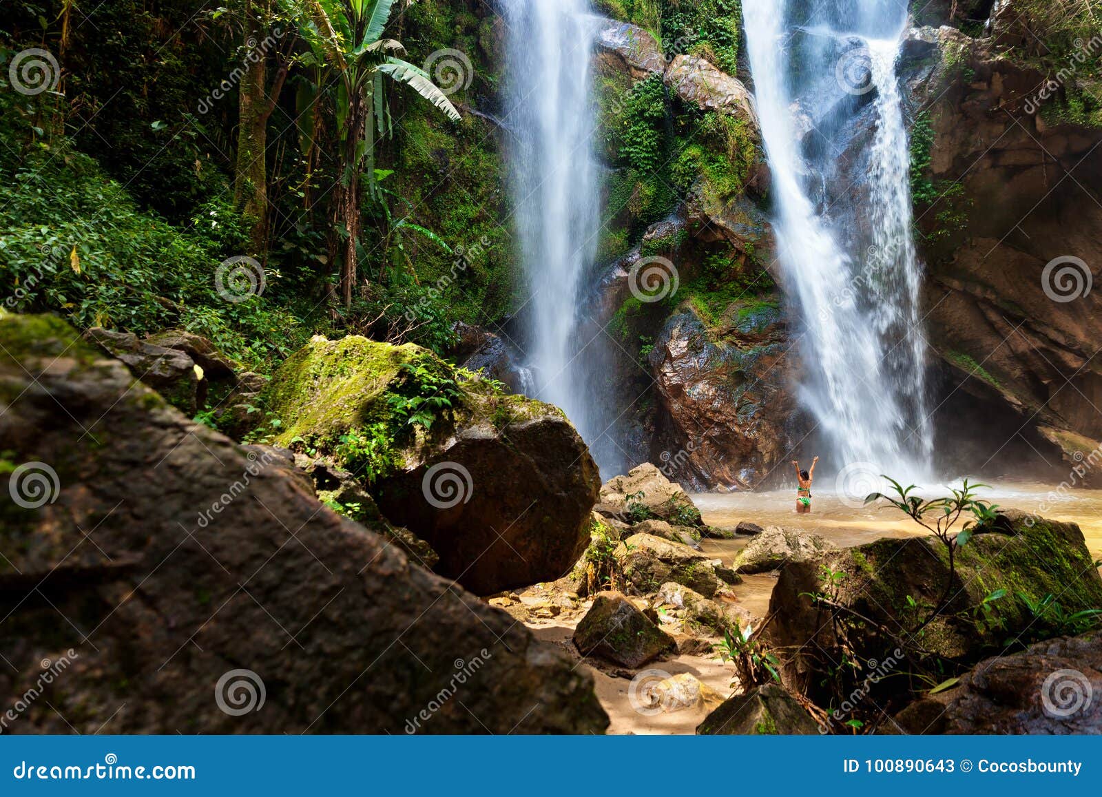 Waterfall in the Rain Forest Stock Image - Image of holiday, bali ...
