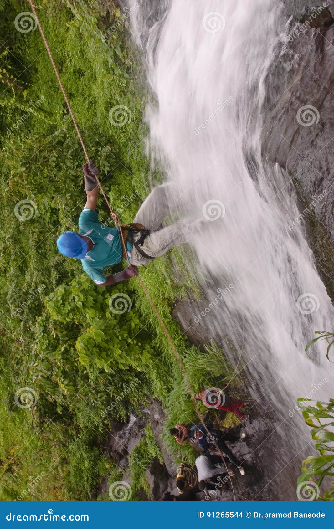 Waterfall rapelling editorial stock image. Image of waterfall - 91265544