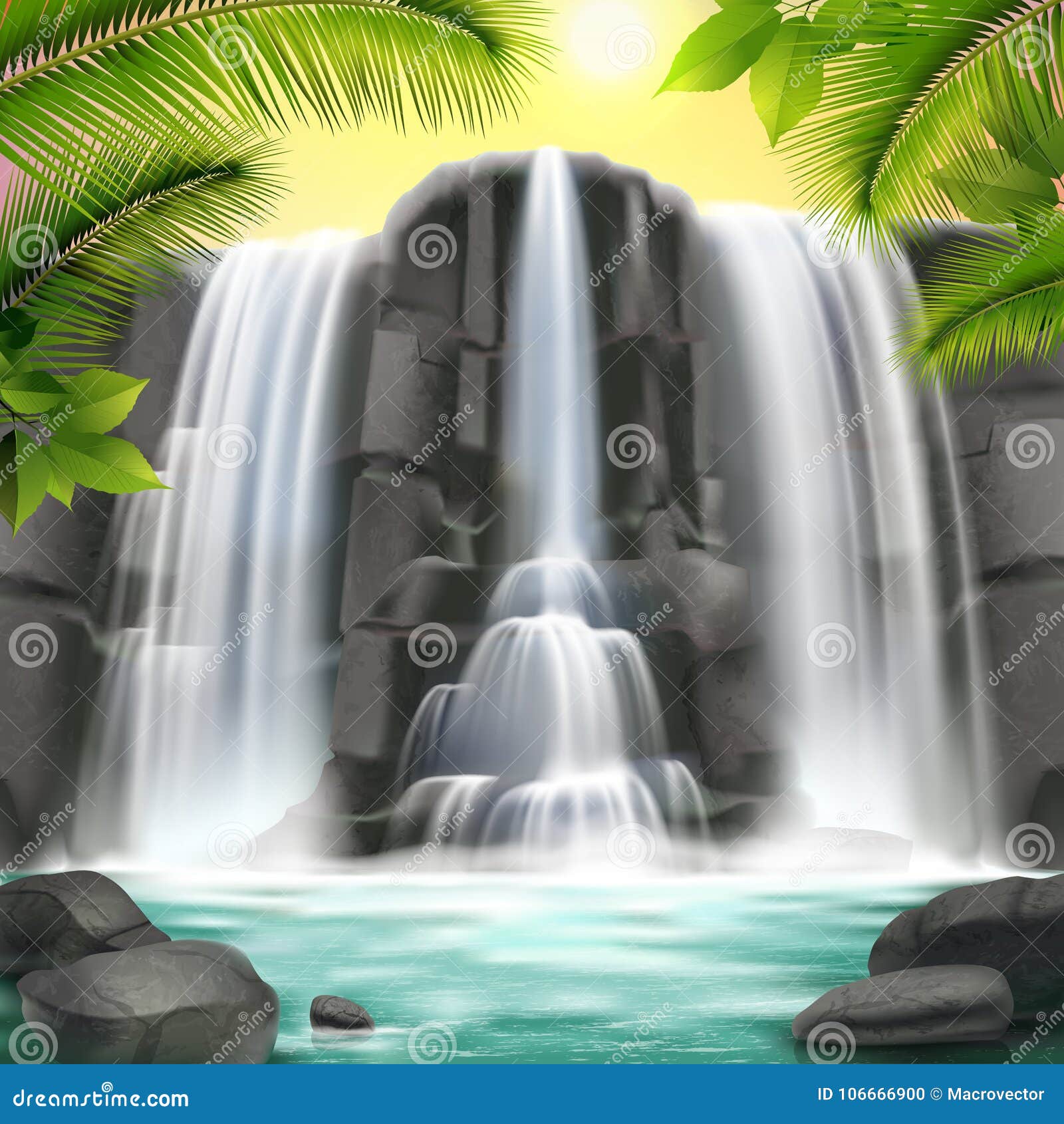 Waterfall Realistic Background Cartoon Vector | CartoonDealer.com ...