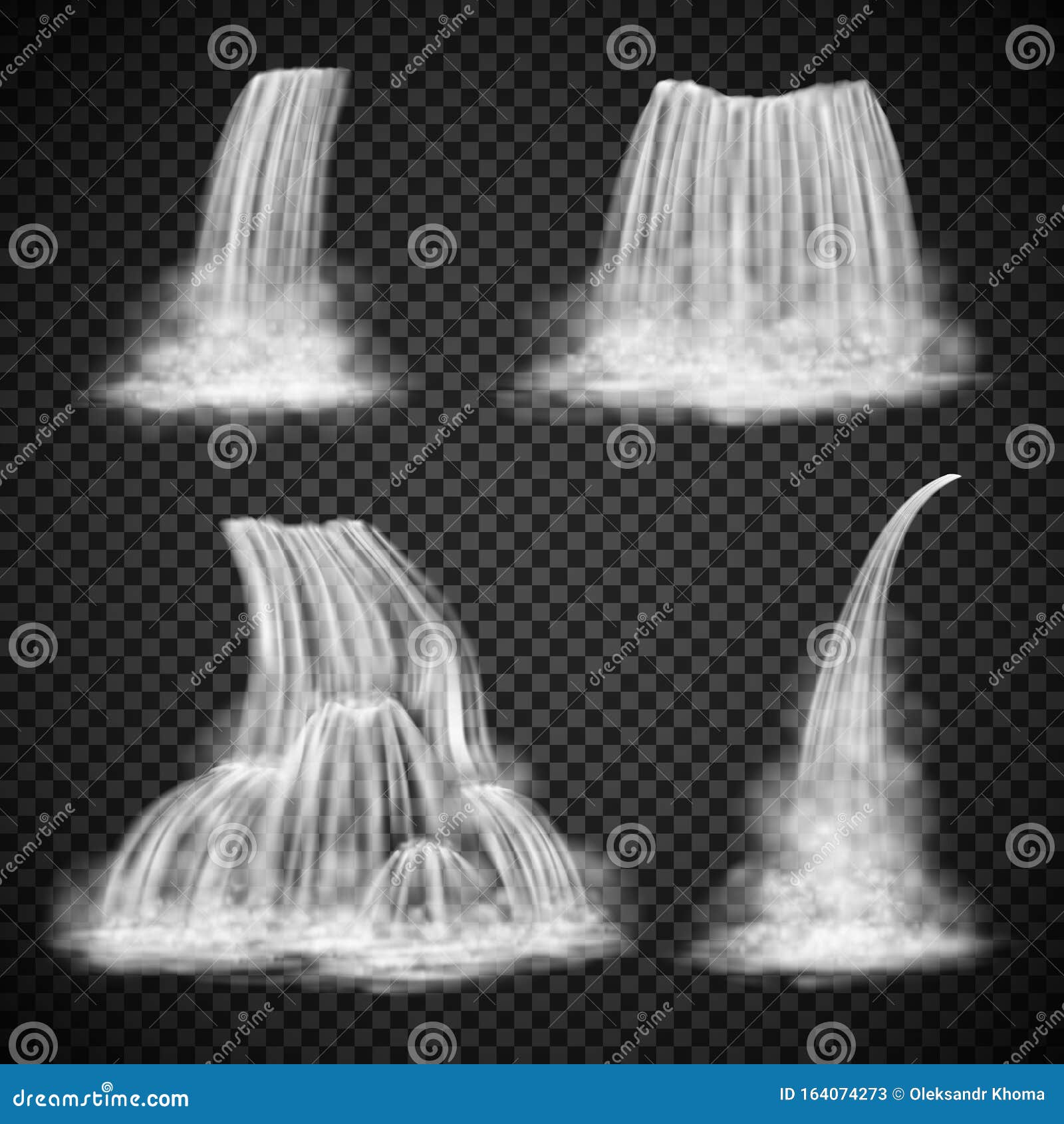 Realistic Waterfall Vector Set, Various Water Cascades | CartoonDealer ...