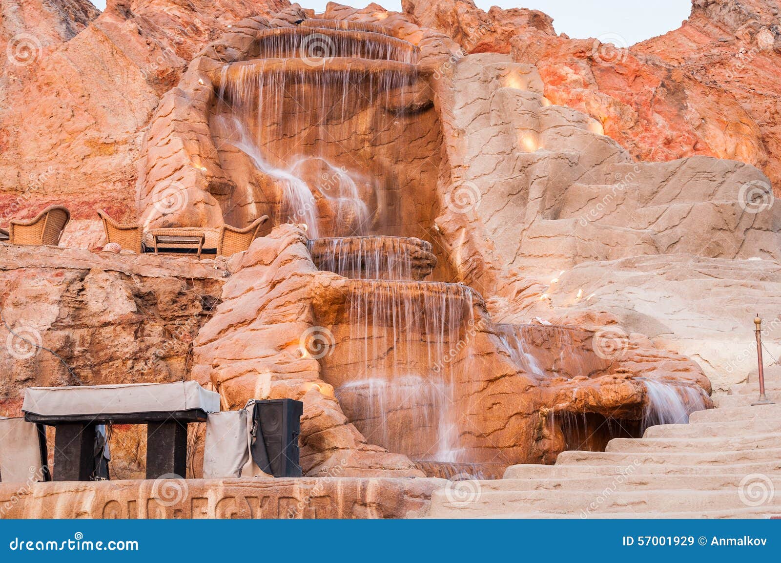 The Waterfall on Red Rock in Egypt at Summer Stock Image - Image of ...