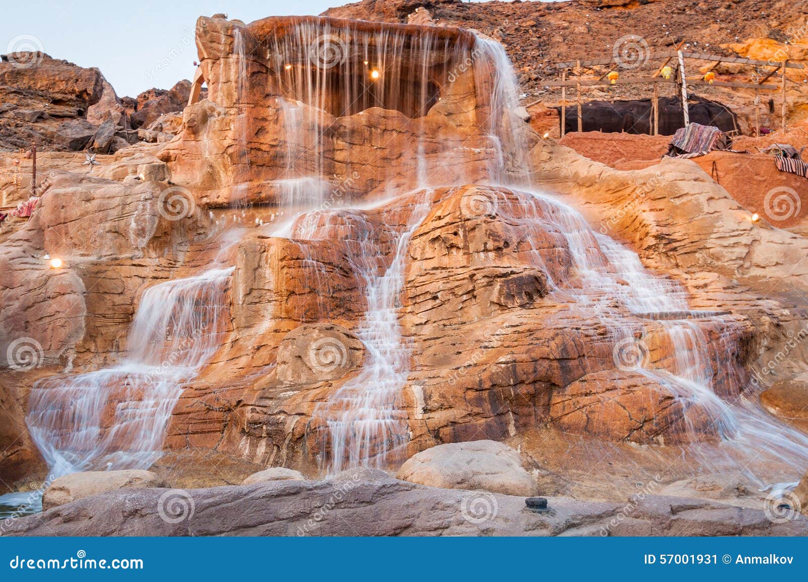 The Waterfall on Red Rock in Egypt at Summer Stock Image - Image of ...