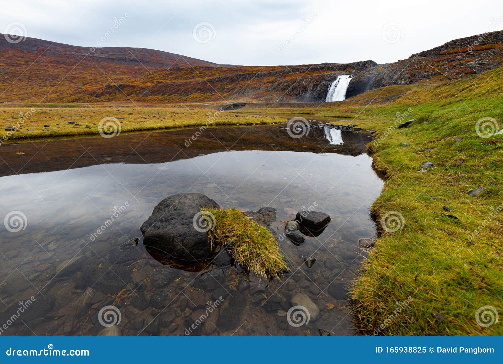 Waterfall in Reflection of Pond Stock Image - Image of landscape ...