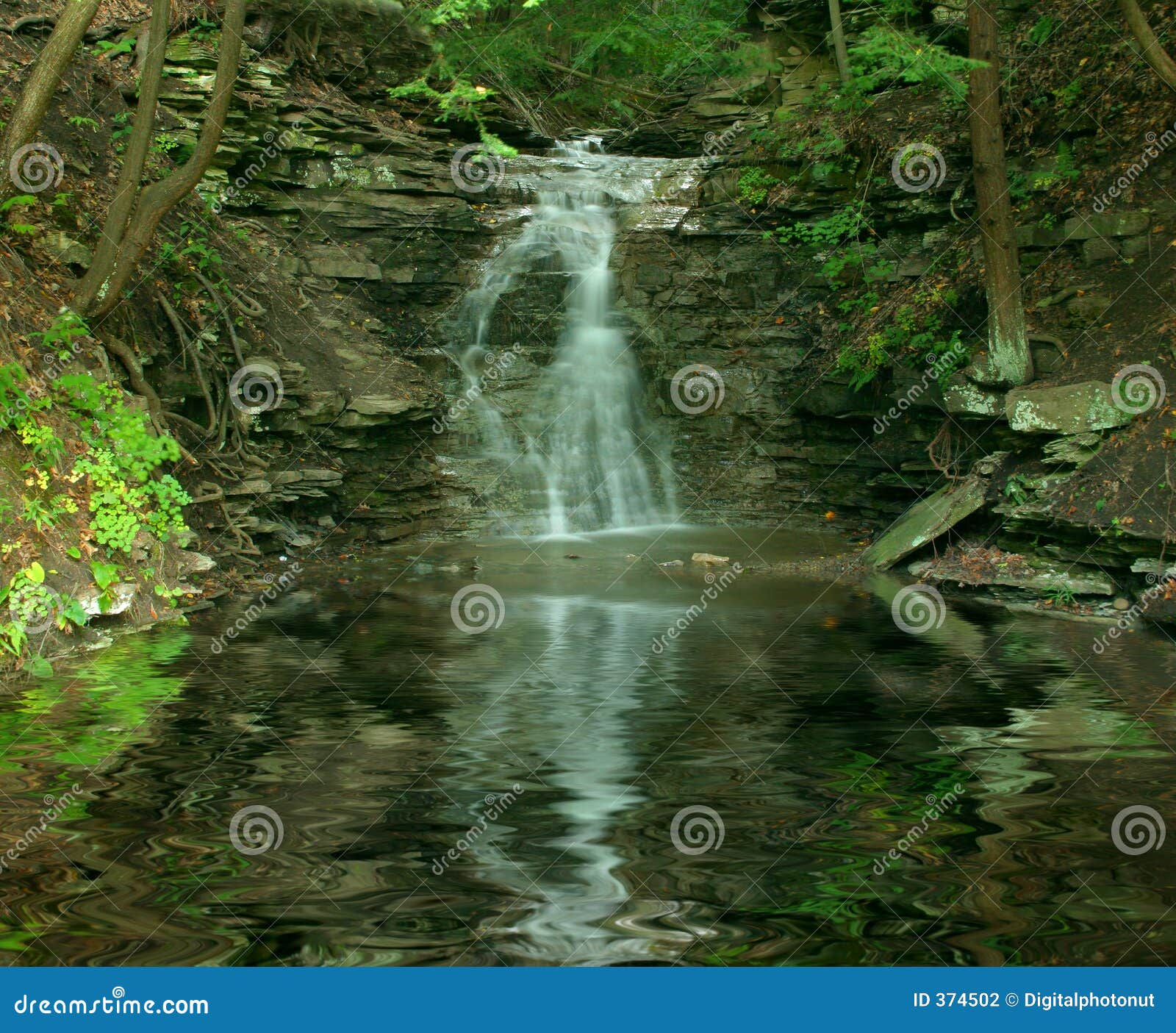 Waterfall Reflections stock photo. Image of pool, flow - 374502