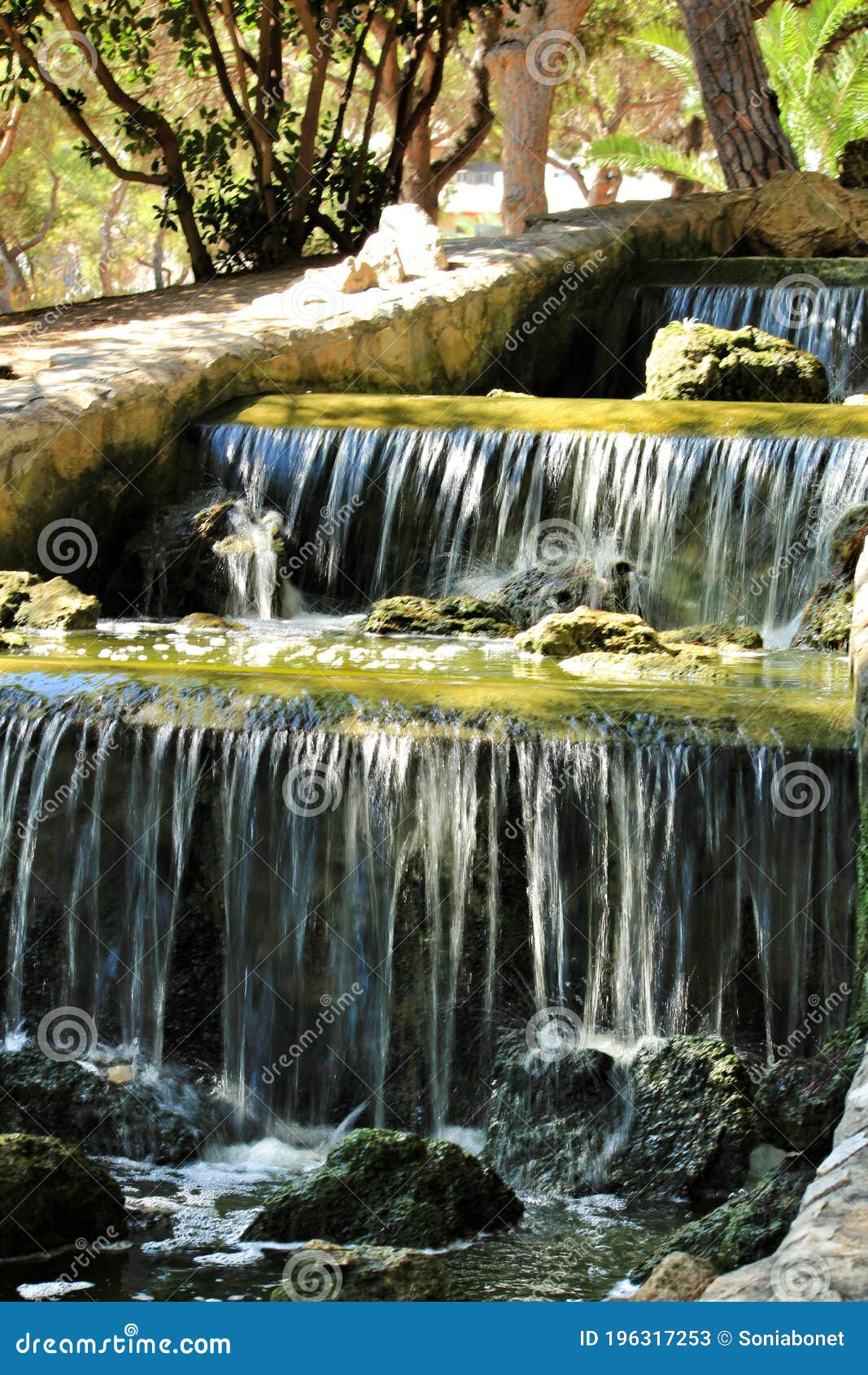 Waterfall in Reina Sofia Park in Guardamar Stock Image - Image of relax ...