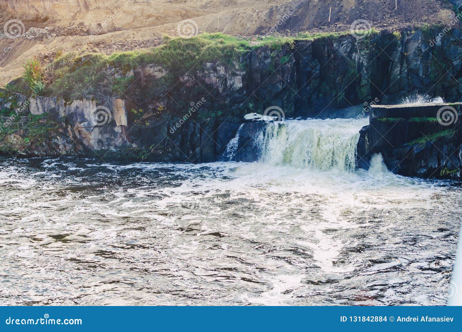 Waterfall on the River, Discharge of Water on the Dam Stock Photo ...