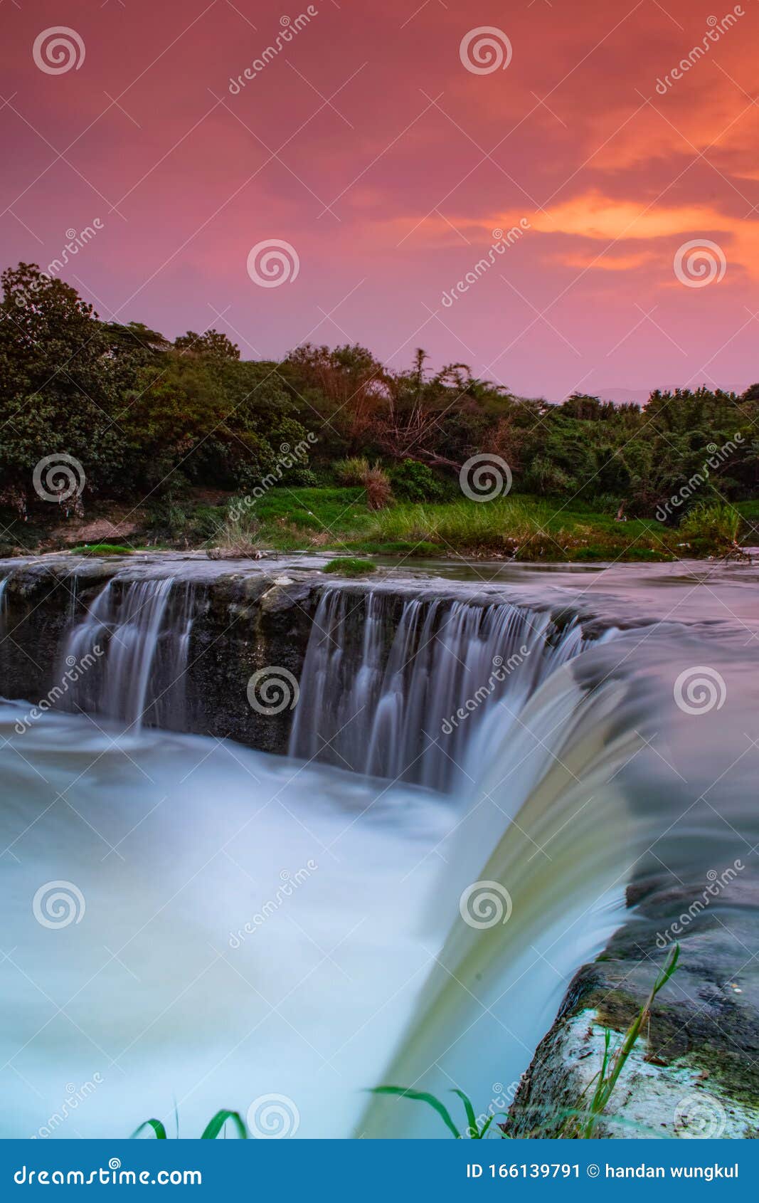 Waterfall River Landscape Sunset Wallpeper Water Beautiful Stock Image ...
