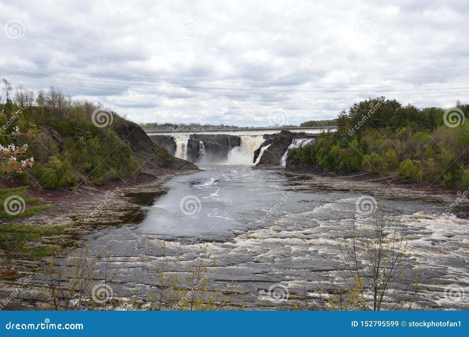 Waterfall and River with Trees in Quebec, Canada Stock Image - Image of ...