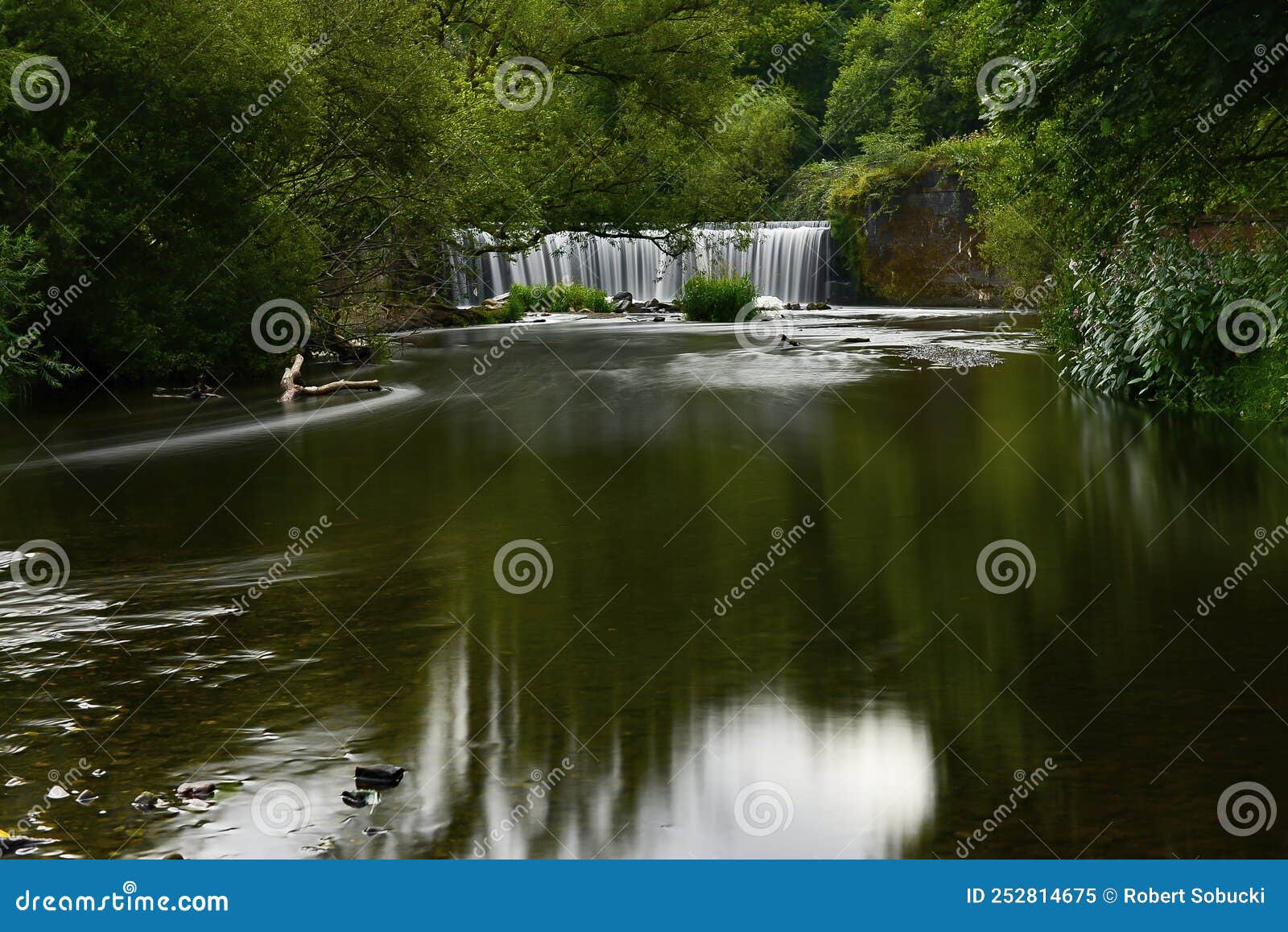 Waterfall on the river stock image. Image of garden - 252814675