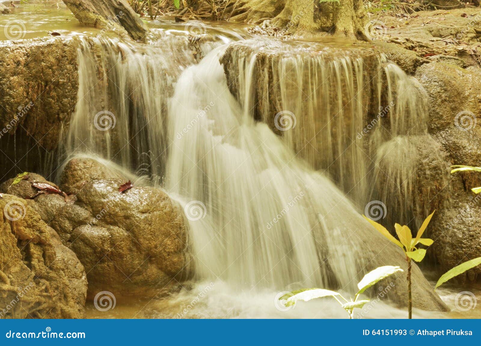 Waterfall on the rock stock image. Image of cataract - 64151993