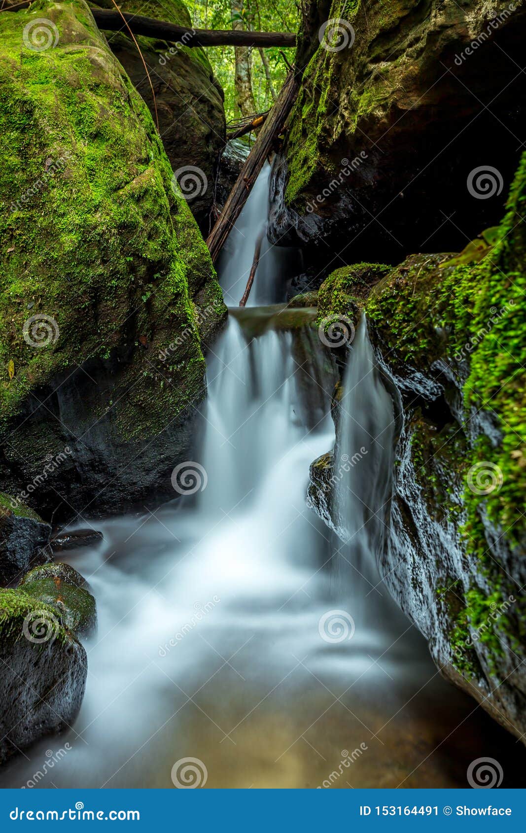Waterfall through the Rock Chasm in Mountain Gully Stock Image - Image ...
