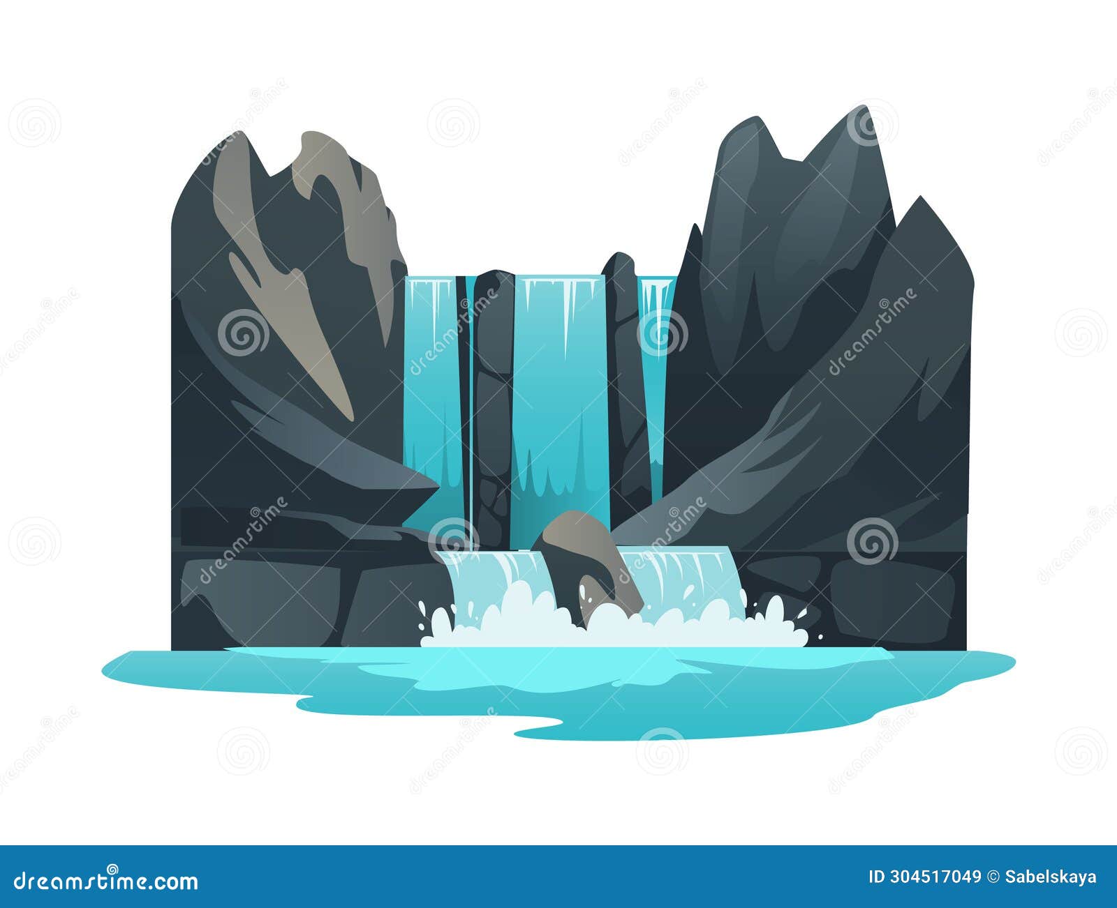 Waterfall in Rocks Game Scenery Element, Flat Vector Illustration ...