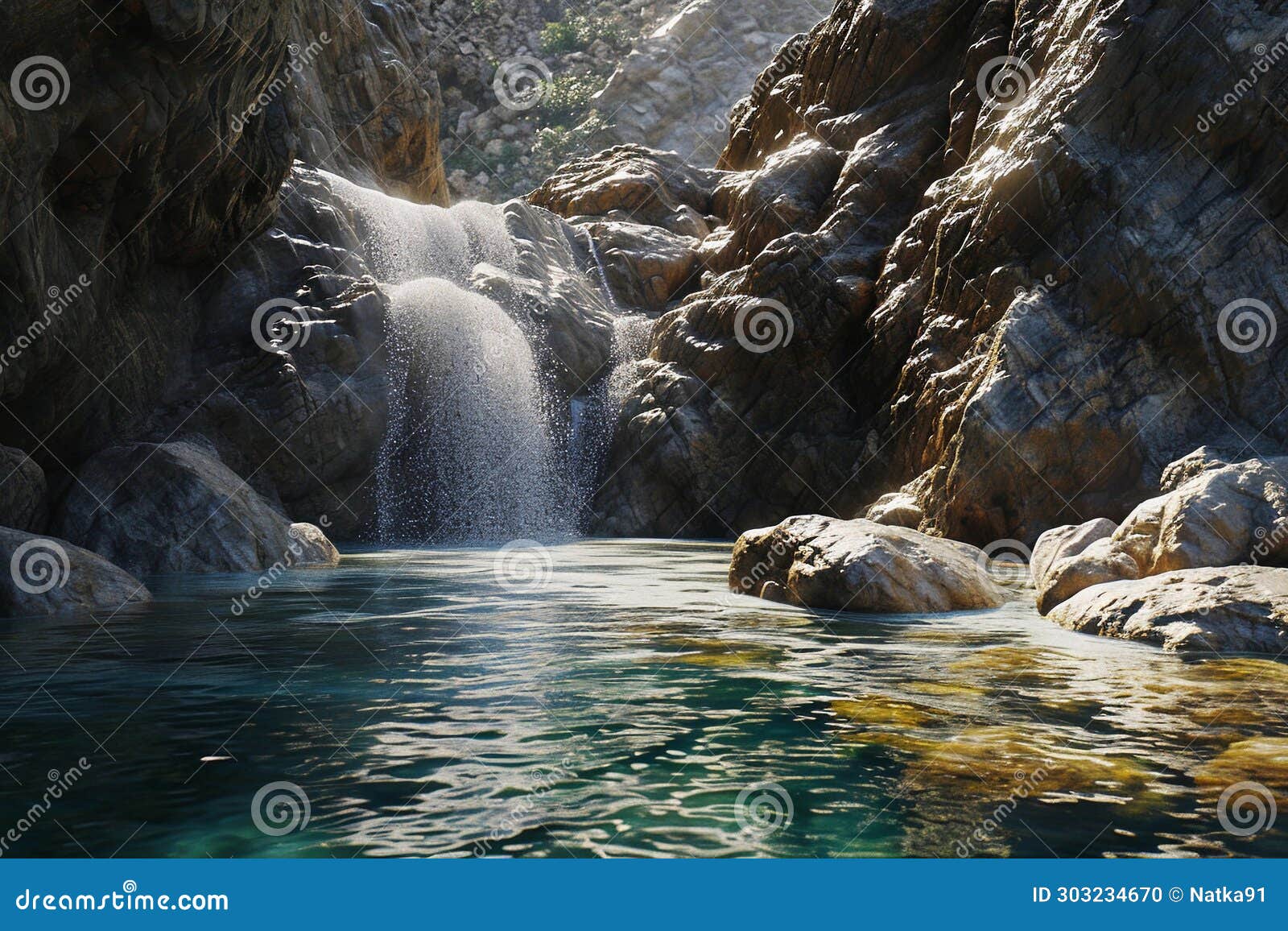 Waterfall between Rocks, View from Afar Stock Photo - Image of flowing ...
