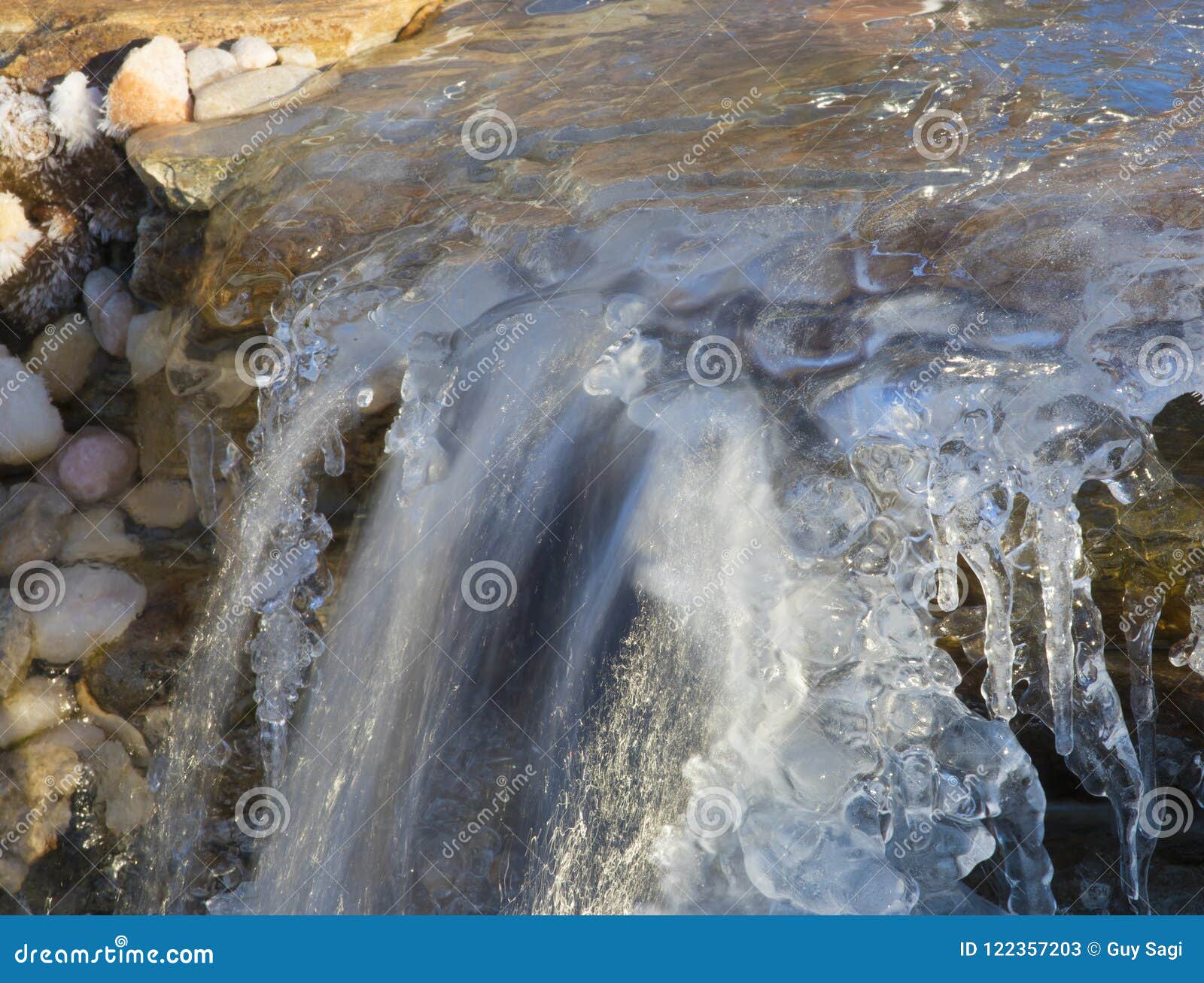 Waterfall Running with Ice Atop Stock Image - Image of grey, waterfall ...