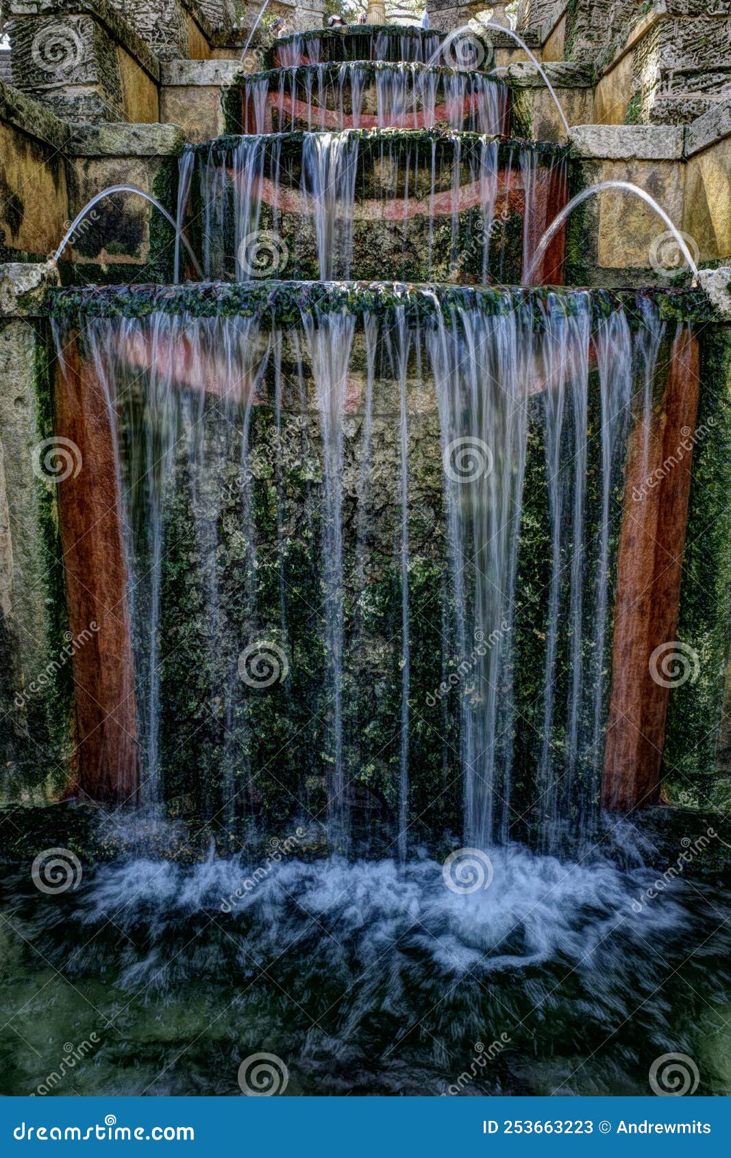 Waterfall in Rustic Old World Garden Landscaping Stock Image - Image of ...