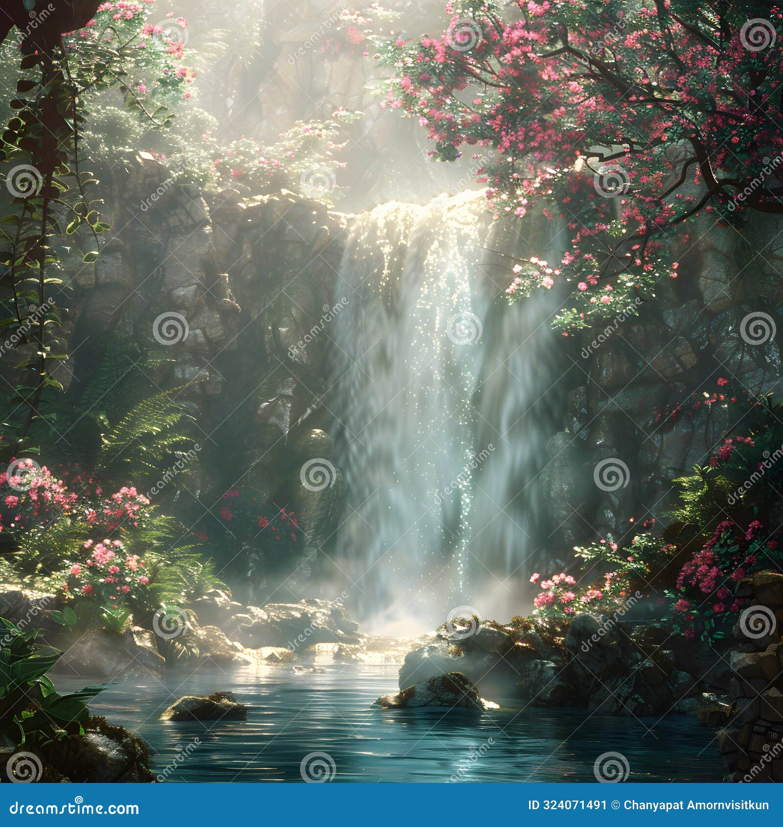 Waterfall Scene stock illustration. Illustration of park - 324071491