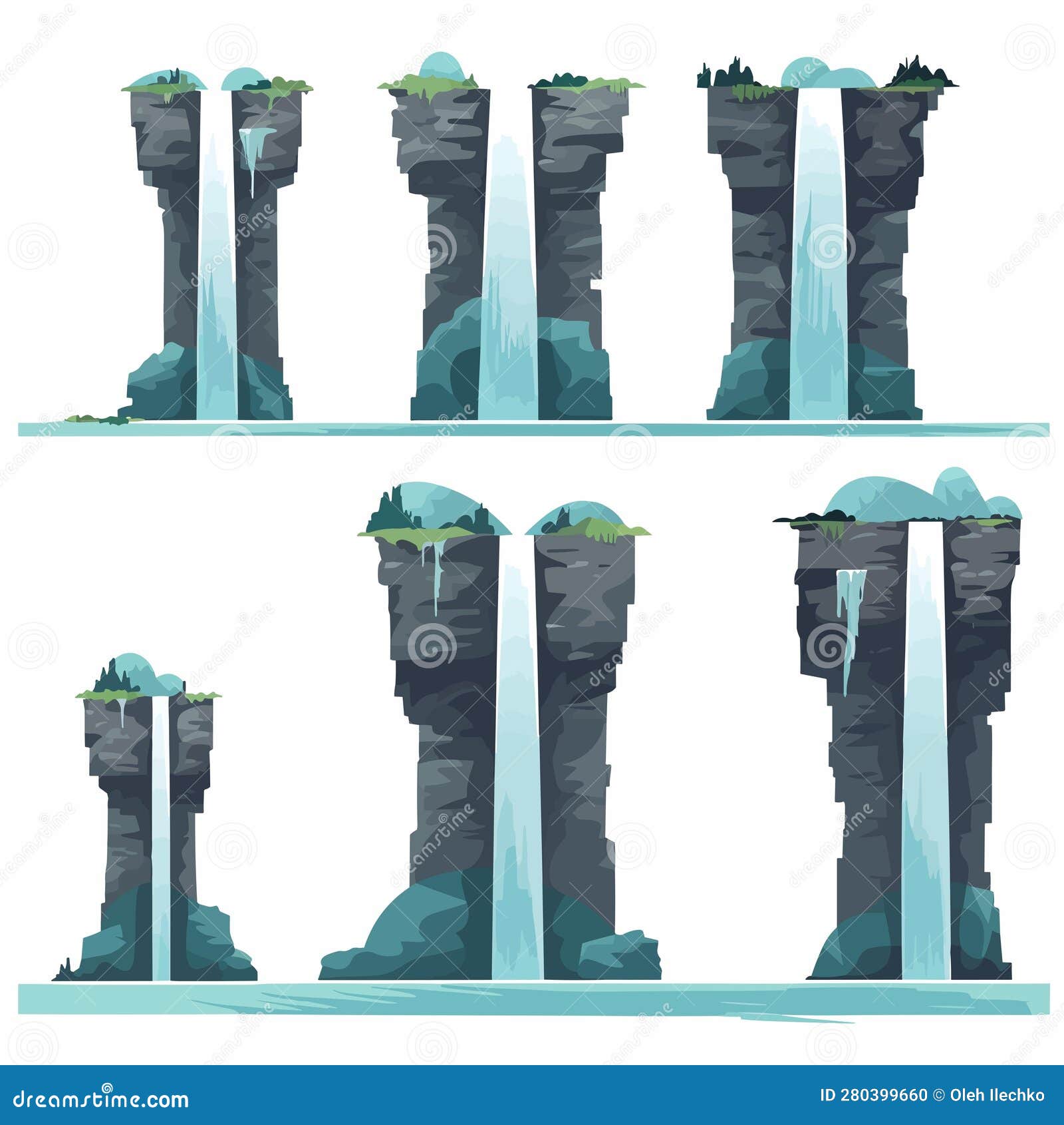 Waterfall Set Vector Isolated on White Stock Vector - Illustration of ...