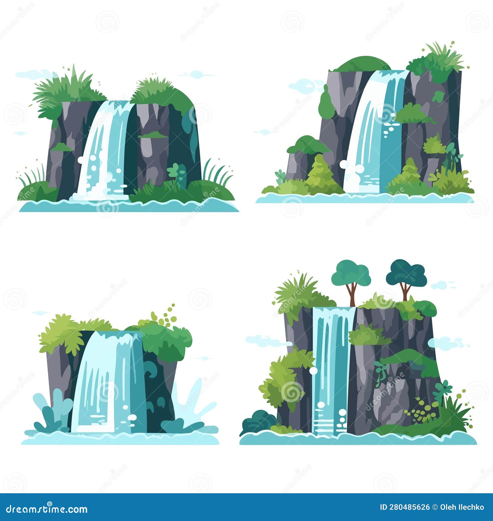 Waterfall Set Vector Isolated on White Illustration Stock Vector ...