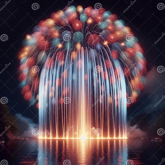 30 36. Waterfall Shells_ Large, Spherical Fireworks Th Stock Image ...