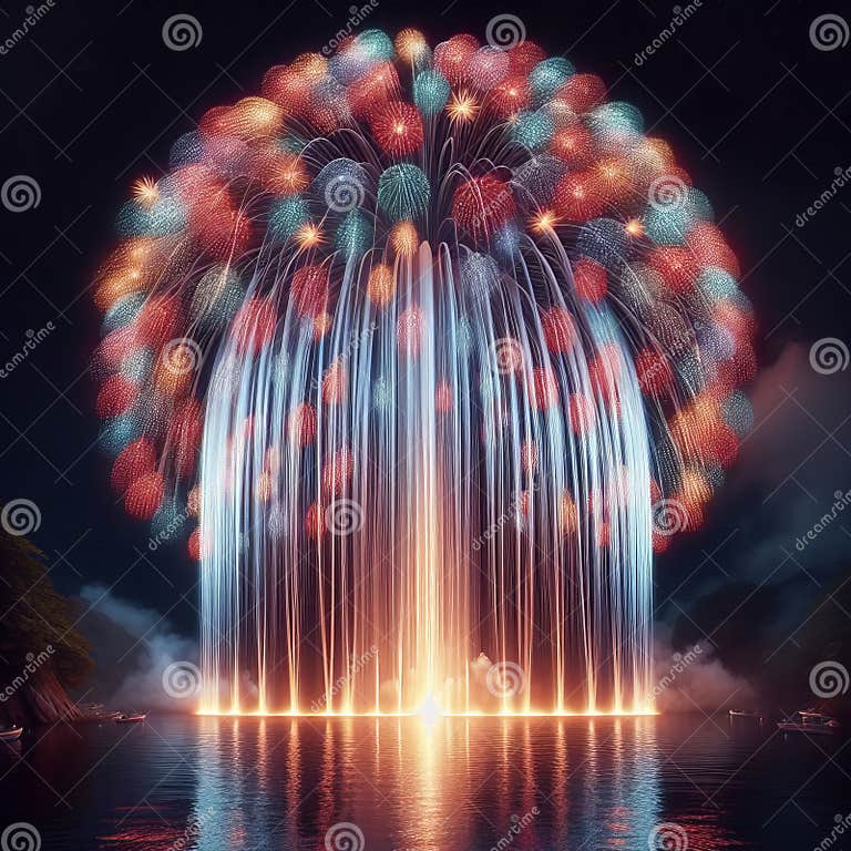 30 36. Waterfall Shells_ Large, Spherical Fireworks Th Stock Image ...