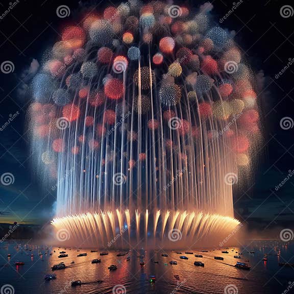 33 36. Waterfall Shells_ Large, Spherical Fireworks Th Stock Image ...