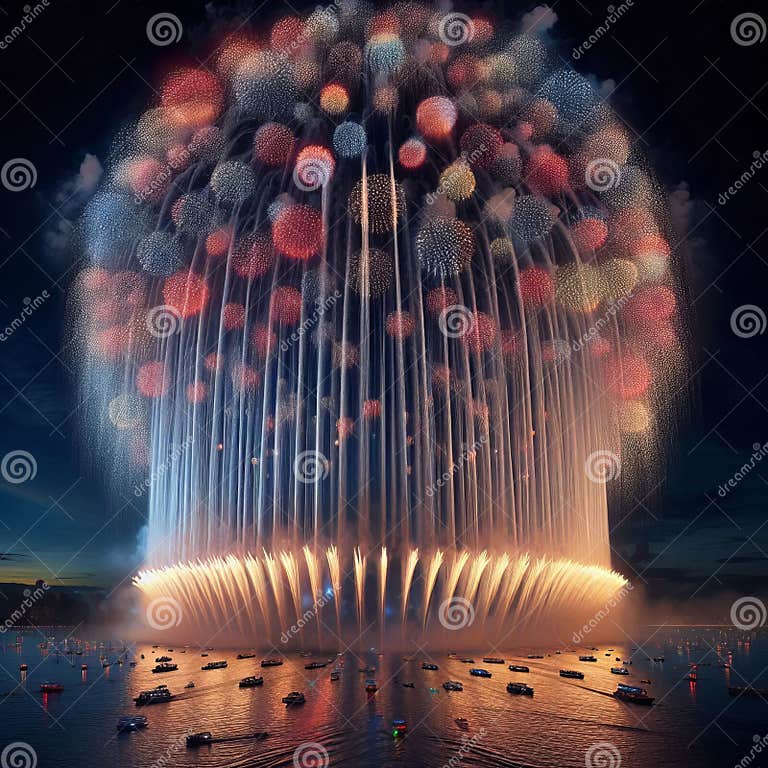 33 36. Waterfall Shells_ Large, Spherical Fireworks Th Stock Image ...