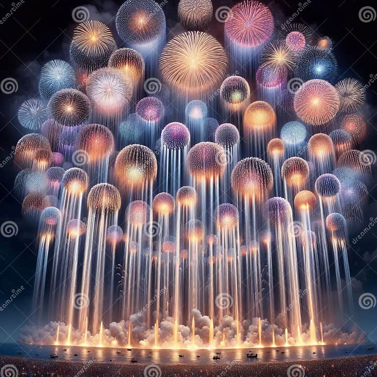 26 36. Waterfall Shells_ Large, Spherical Fireworks Th Stock Image ...