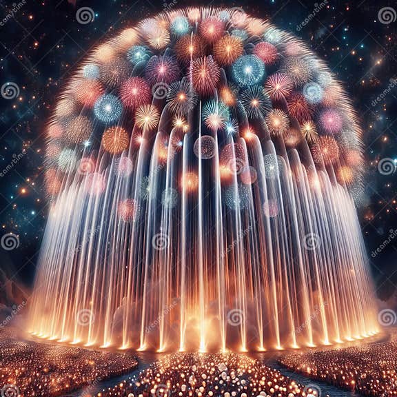 23 36. Waterfall Shells_ Large, Spherical Fireworks Th Stock Photo ...