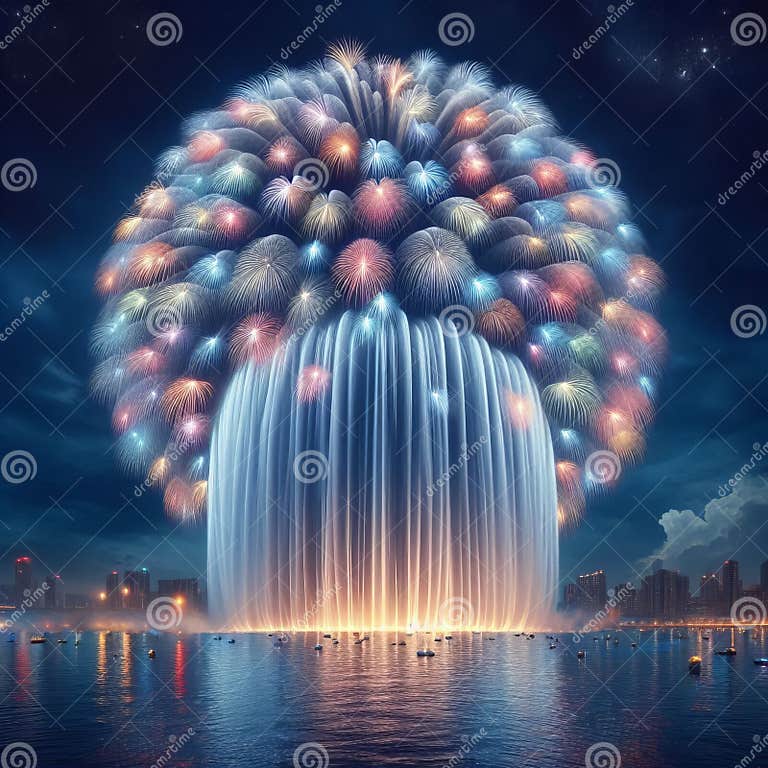 24 36. Waterfall Shells_ Large, Spherical Fireworks Th Stock Image ...
