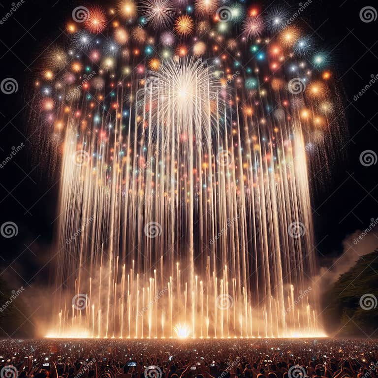 31 36. Waterfall Shells_ Large, Spherical Fireworks Th Stock Photo ...