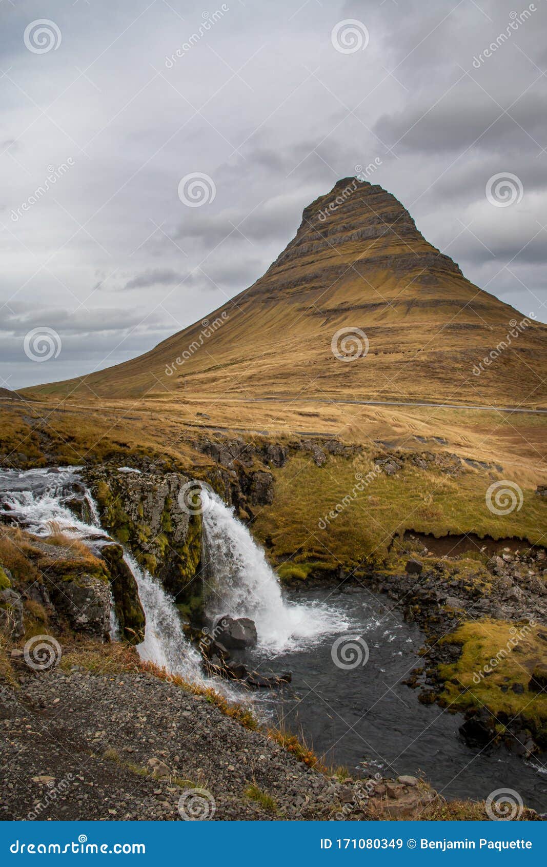 Waterfall by the Side of a Mountain Stock Image - Image of blue ...
