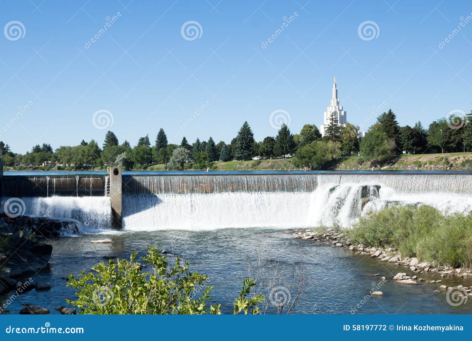 Waterfall on the Snake River in Central City Idaho Falls Stock Photo ...