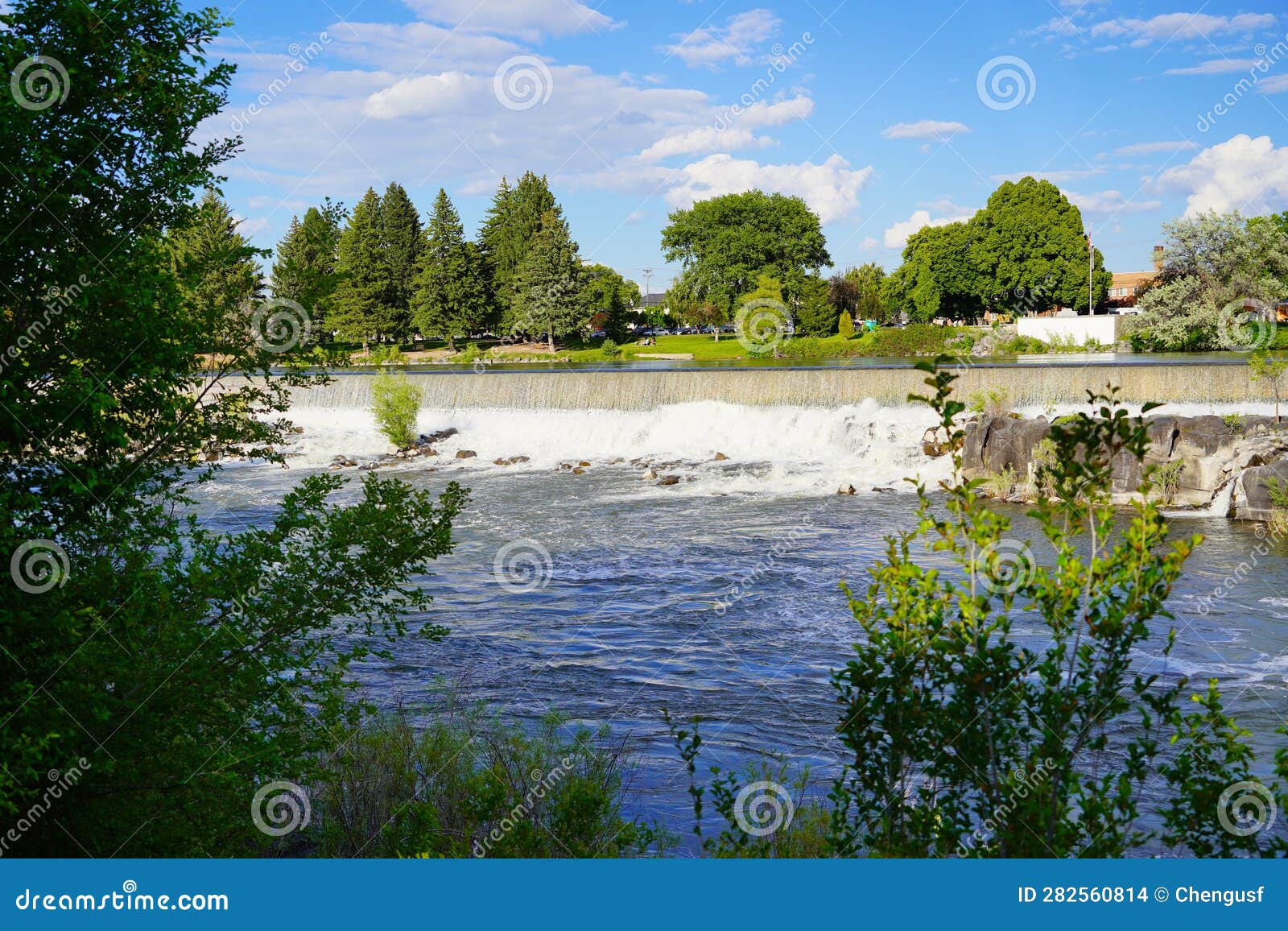 Waterfall on the Snake River in the City of Idaho Falls Stock Photo ...