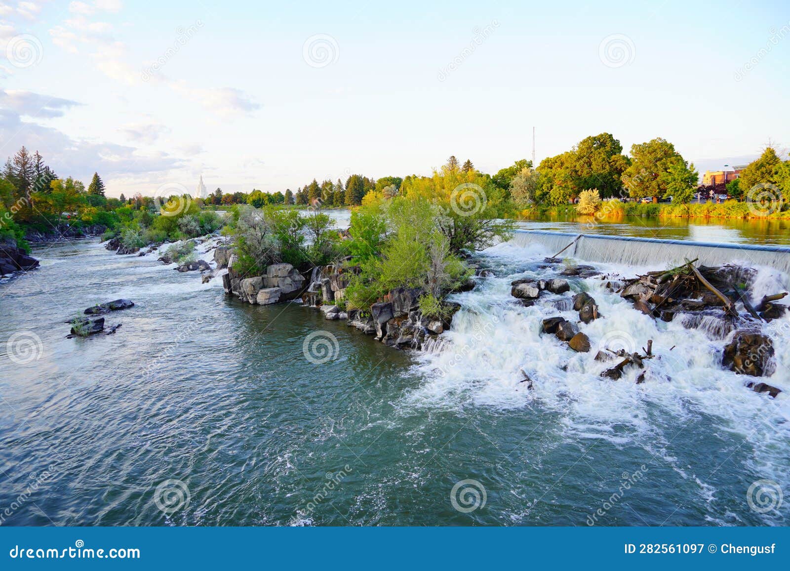 Waterfall on the Snake River in the City of Idaho Falls Stock Image ...