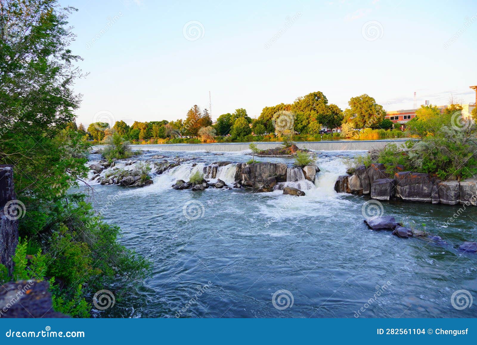 Waterfall on the Snake River in the City of Idaho Falls Stock Photo ...