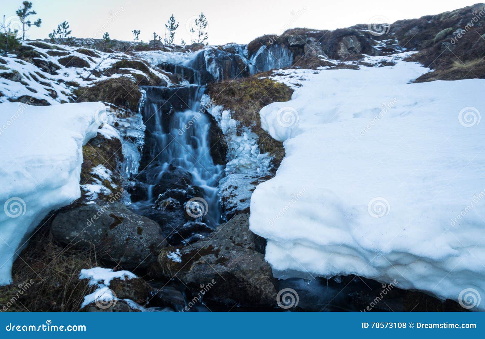 Waterfall and snow stock photo. Image of texture, landscape - 70573108