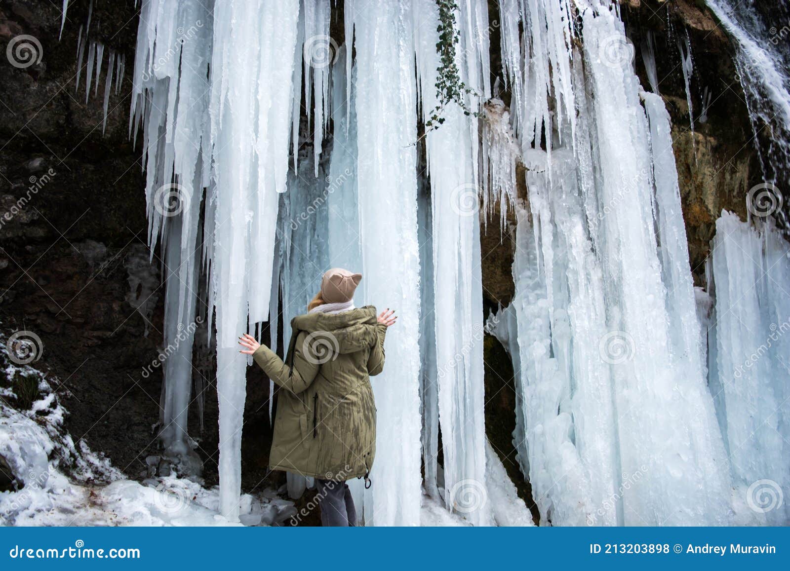 Waterfall in the snow stock photo. Image of travel, cold - 213203898