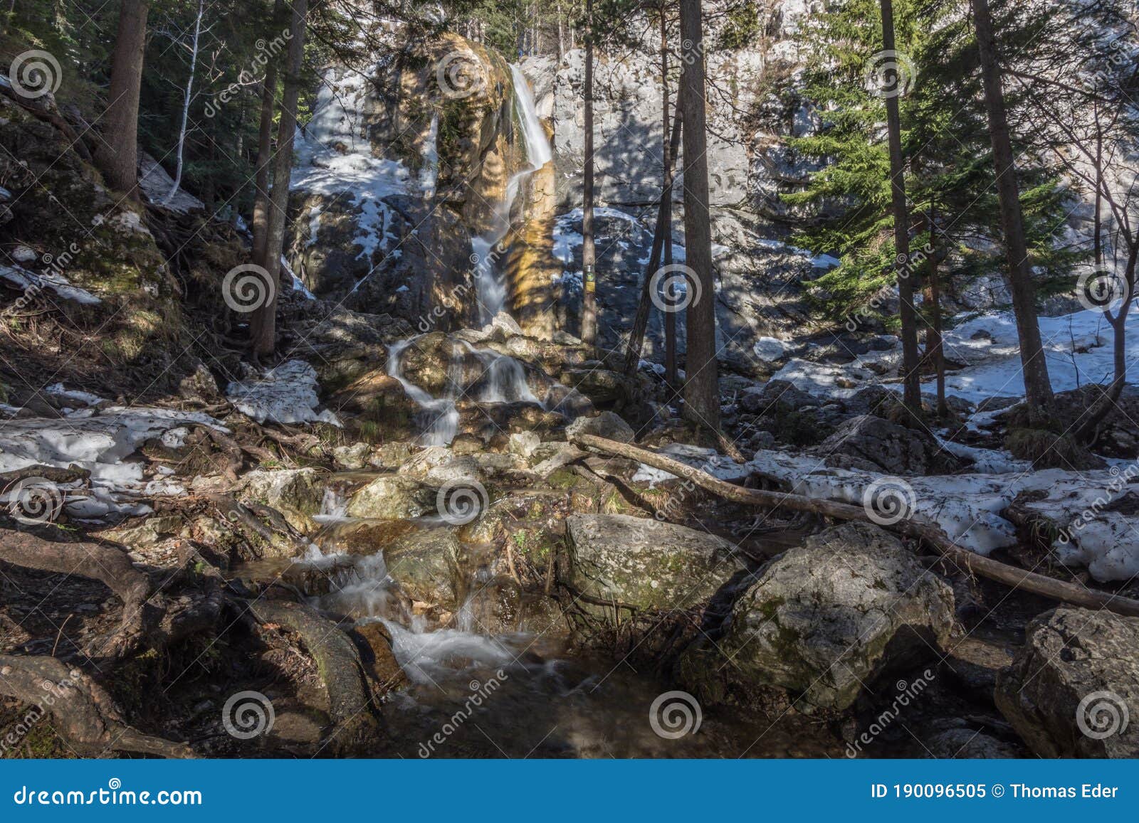 Waterfall with Snow in the Winter Stock Image - Image of nature, creek ...