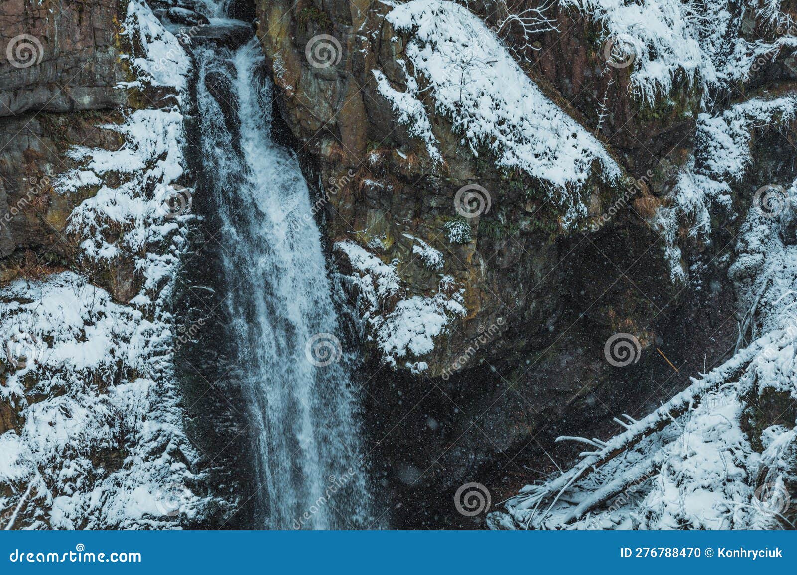 Waterfall in Snowy Mountains during the Winter Stock Photo - Image of ...