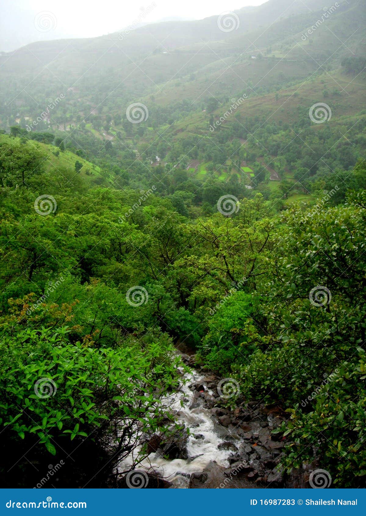 Waterfall Source and the Valley Stock Image - Image of natural, clouds ...