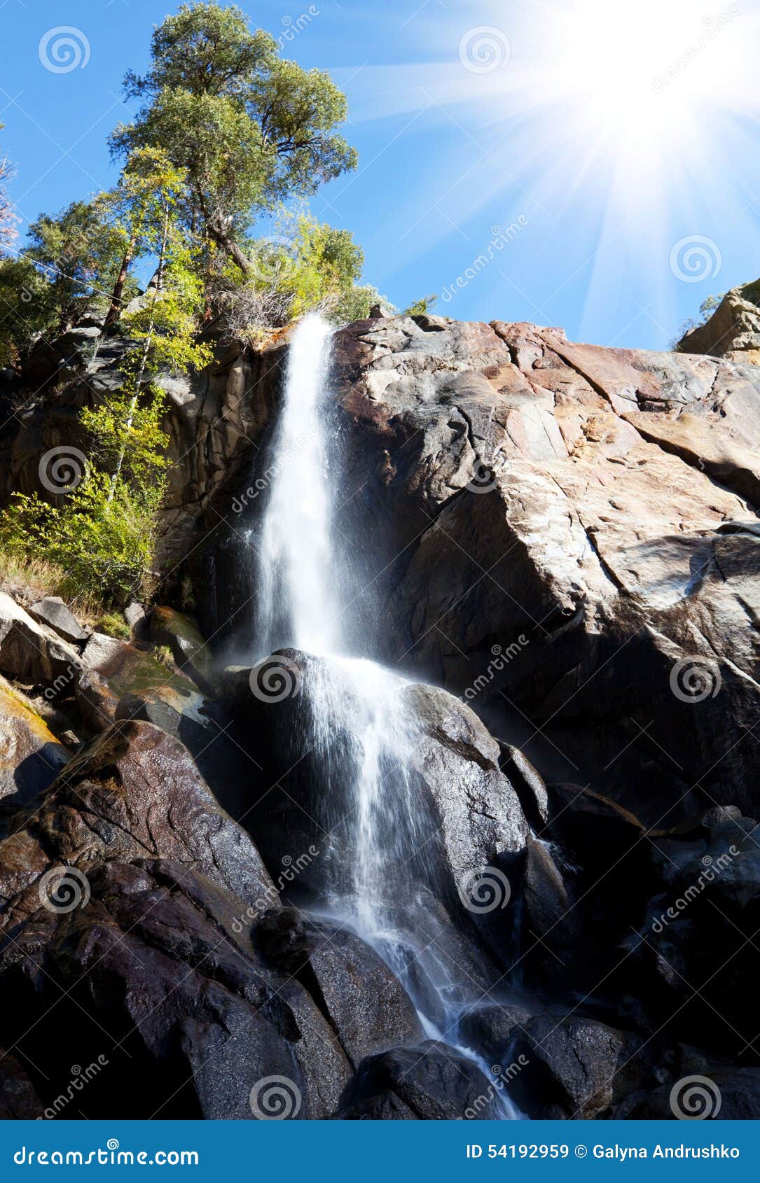 Waterfall in spring stock image. Image of cliff, waterfall - 54192959