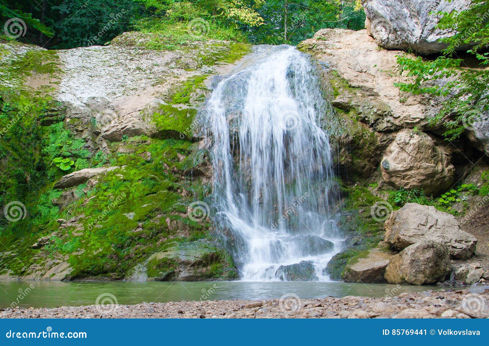 Waterfall in Spring Forest in Mountains . Stock Image - Image of clean ...