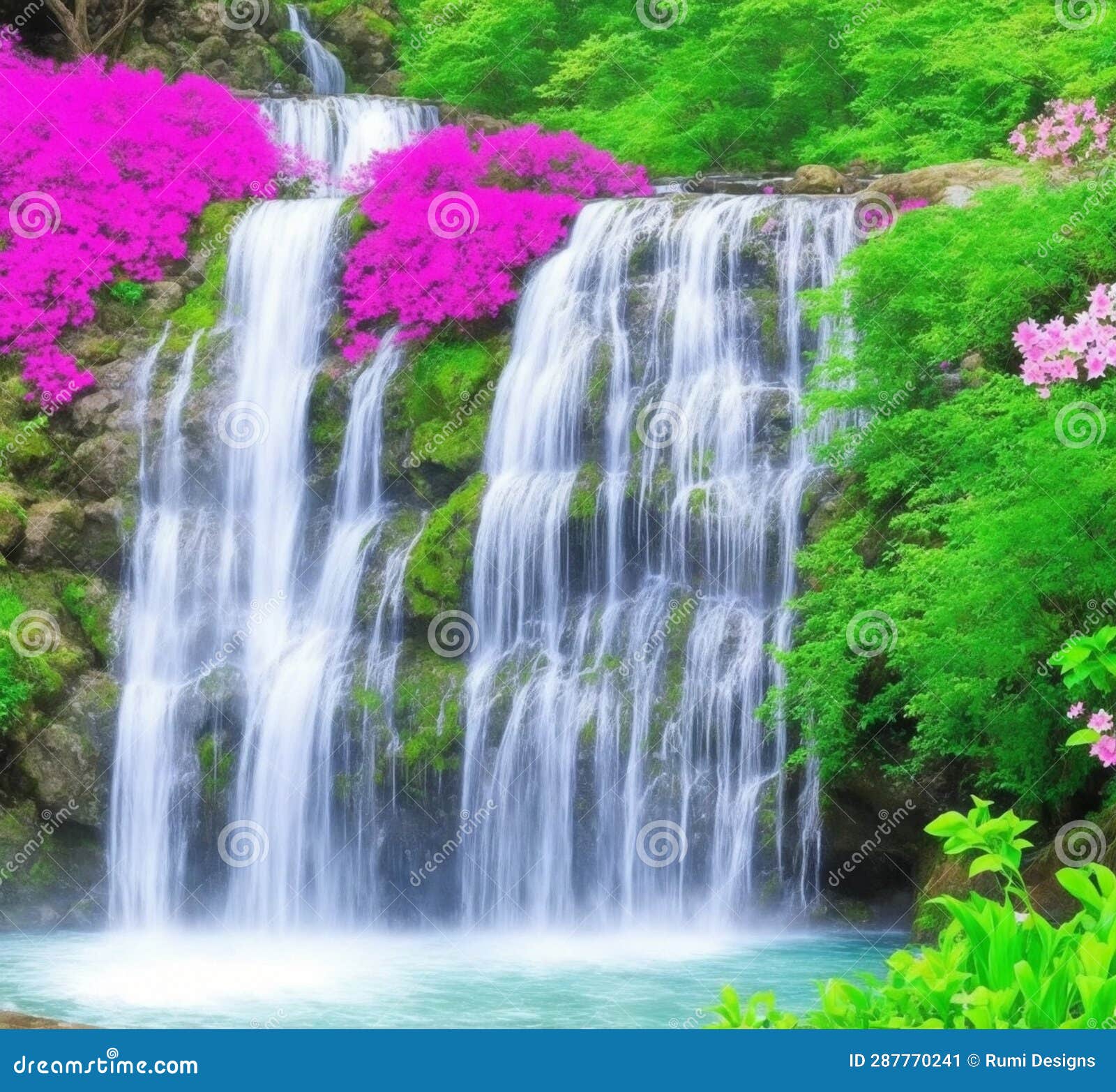 Waterfall spring wallpaper stock illustration. Illustration of flower ...
